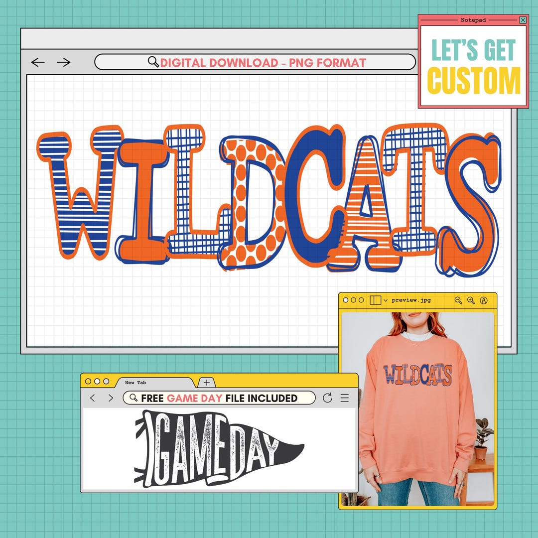 CUSTOM School Spirit PNG/ Wildcats Mascot Design/ Wildcats Football ...