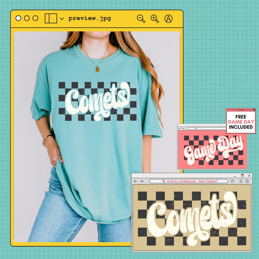 Checkered Retro Distressed Comets PNG/ School Spirit/ Spiritwear ...
