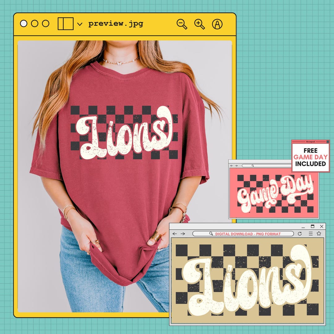 Checkered Retro Distressed Lions PNG/ School Spirit/ Spiritwear/ Mascot ...