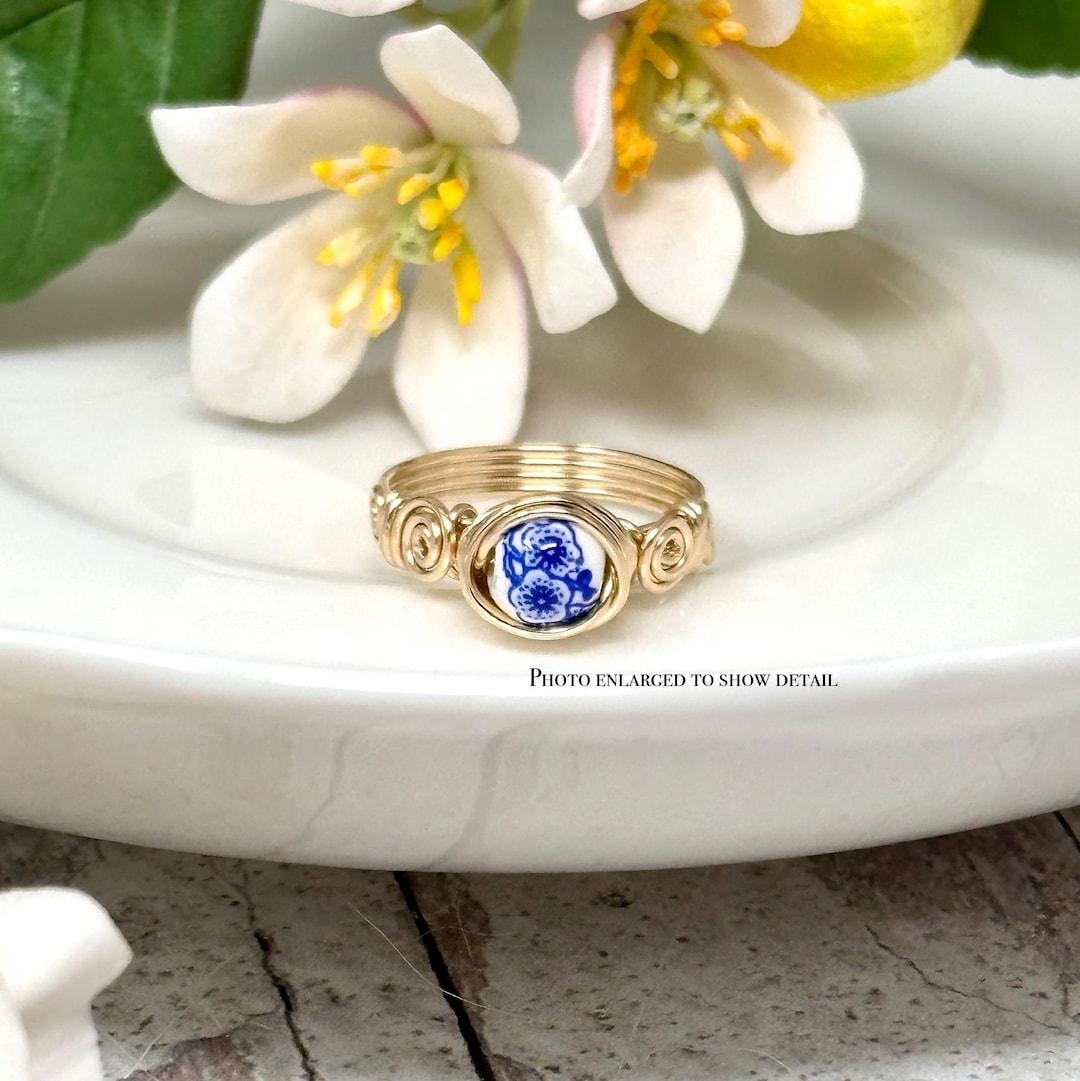 Toile De Jardin Ring. Blue Toile Ring / Chinoiserie Ring / Gold, Silver ...