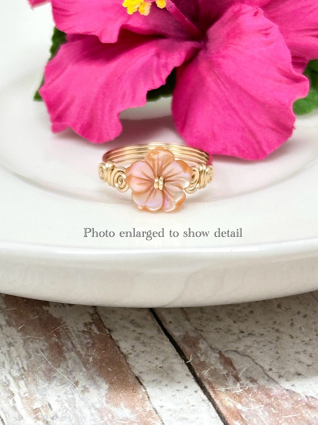 Fleur Du Paradis Ring. Dainty Hibiscus Ring: Mother of Pearl Flower ...