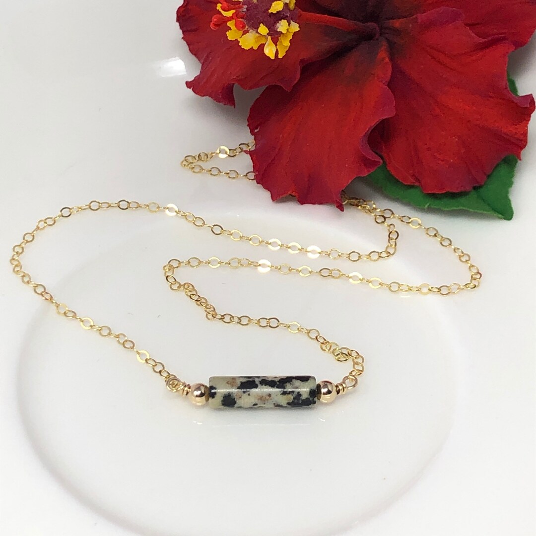 Dalmatian Jasper Bar Necklace. Dainty Dalmatian Jasper Necklace / Gold ...