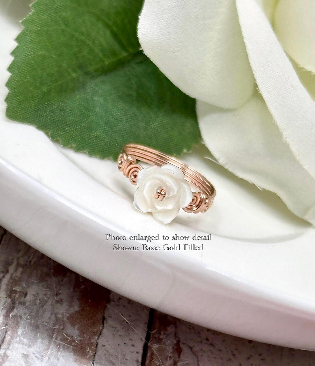 Rosa Bianca Ring. Mother of Pearl Rose Ring: Gold Filled, Rose Gold ...