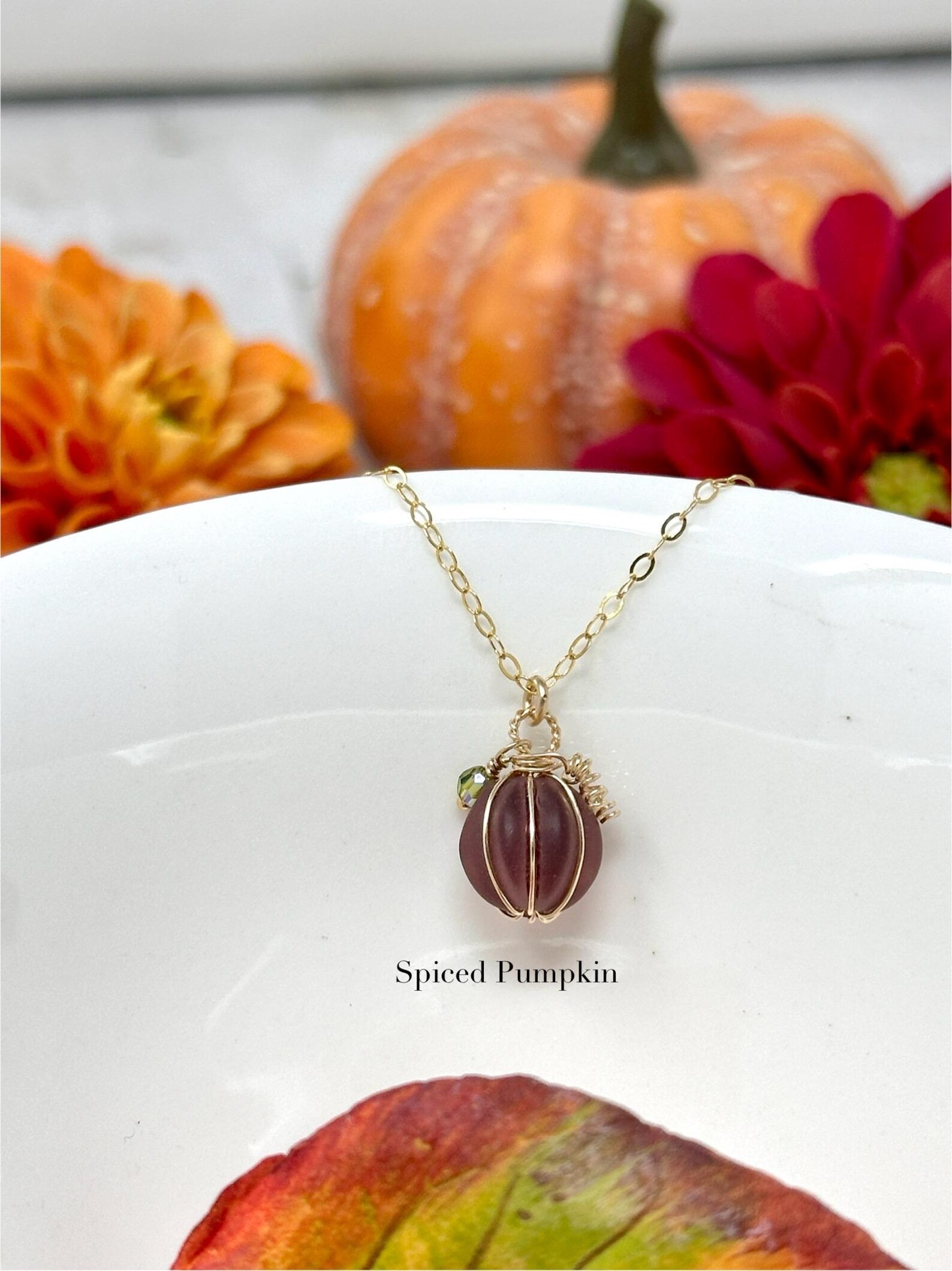 Sweet Pumpkin Necklace. Dainty Glass Pumpkin Necklace: Wire Wrapped ...