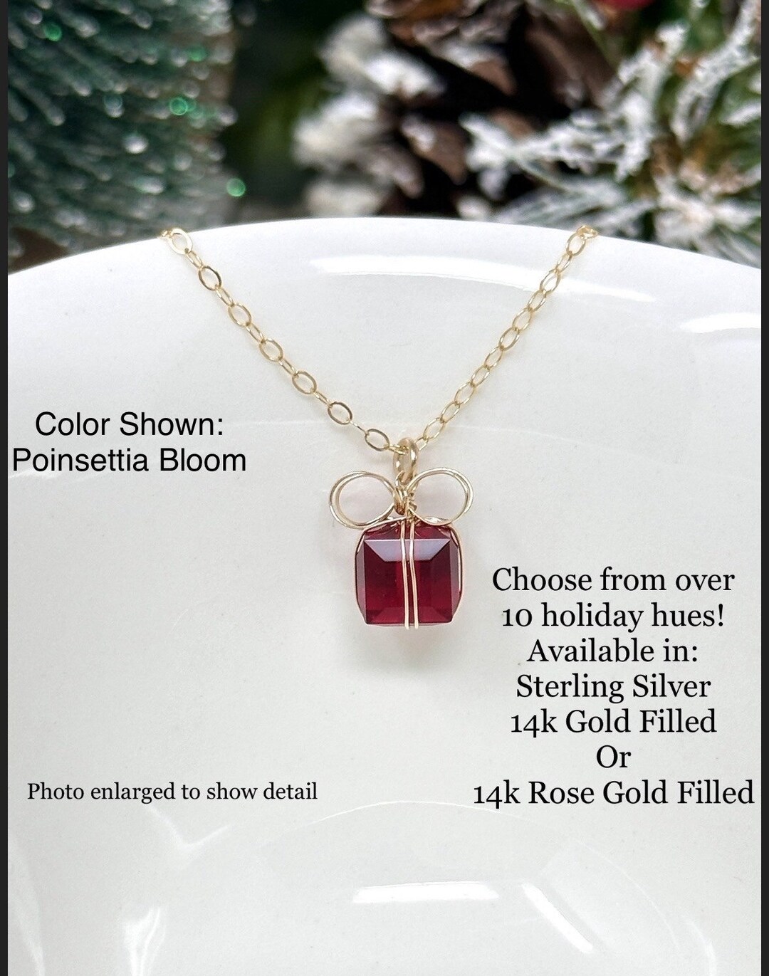 The Present Necklace. Dainty Christmas Necklace / Christmas Gift Box ...