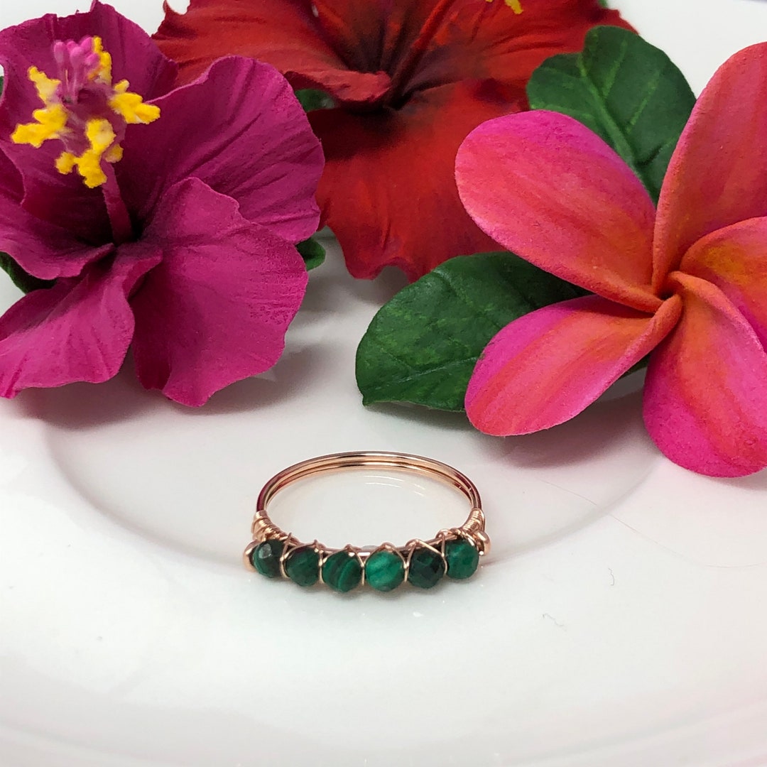 Oasis Ring. Dainty Beaded Green Malachite Ring Gold Silver Rose Gold ...