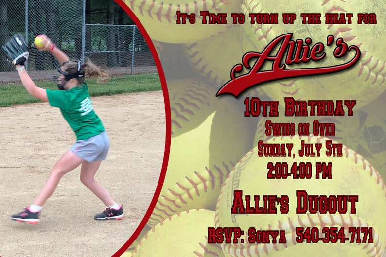 Softball Themed Birthday Invitation, Softball Digital Birthday Invite ...