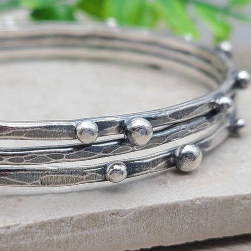 Rustic Sterling Silver Bangle Bracelet SET OF 3 / Sterling - Etsy