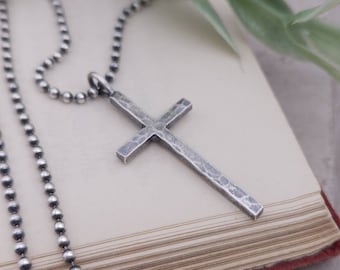 Mens Cross Necklace, Sterling Silver Pendant, Wire Wrapped Rustic Cross ...