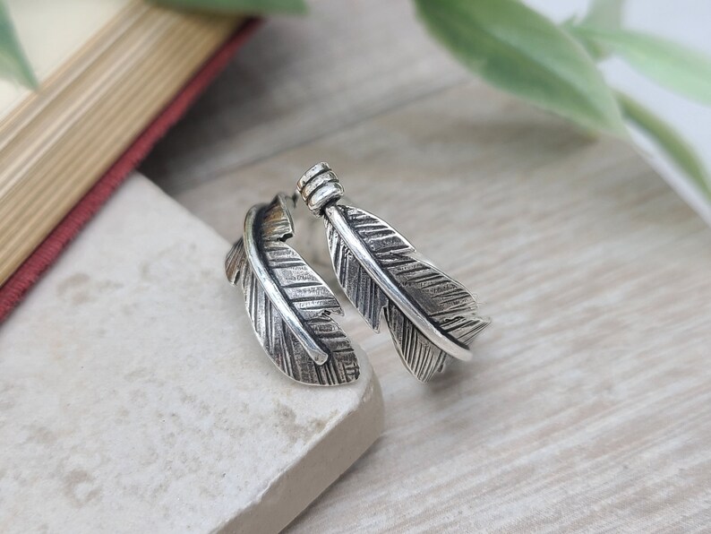 Sterling Feather Ring / Silver Feather / Adjustable / Bypass - Etsy