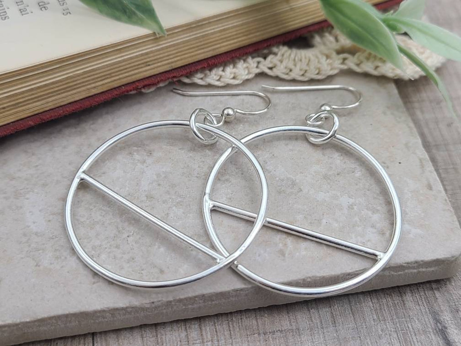 Sterling Silver Circle Hoop Earrings / Geometric / Dangle / | Etsy