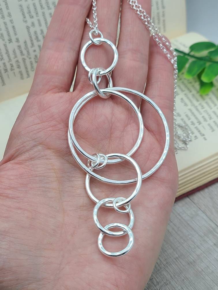 Long Sterling Silver Circle Ring Necklace / Multi Circle | Etsy