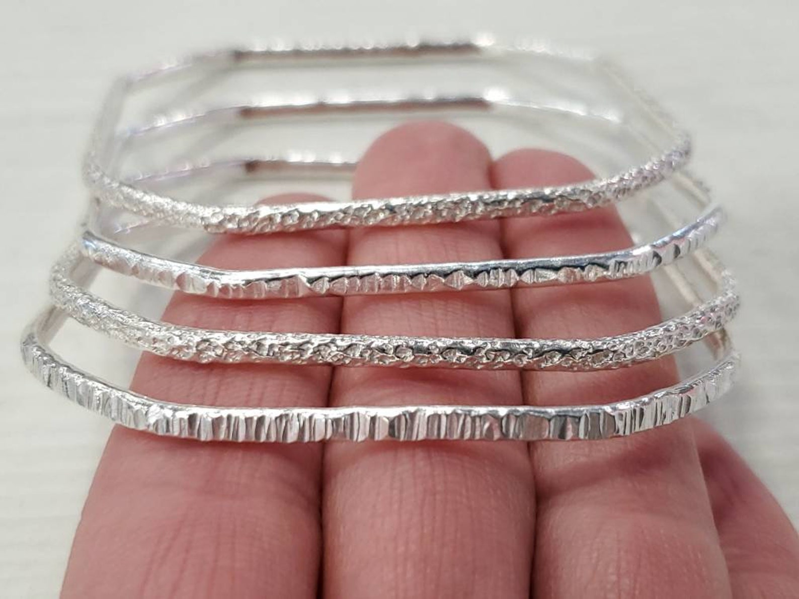 Sterling Silver Bangle Bracelet / Square / Hammered - Etsy