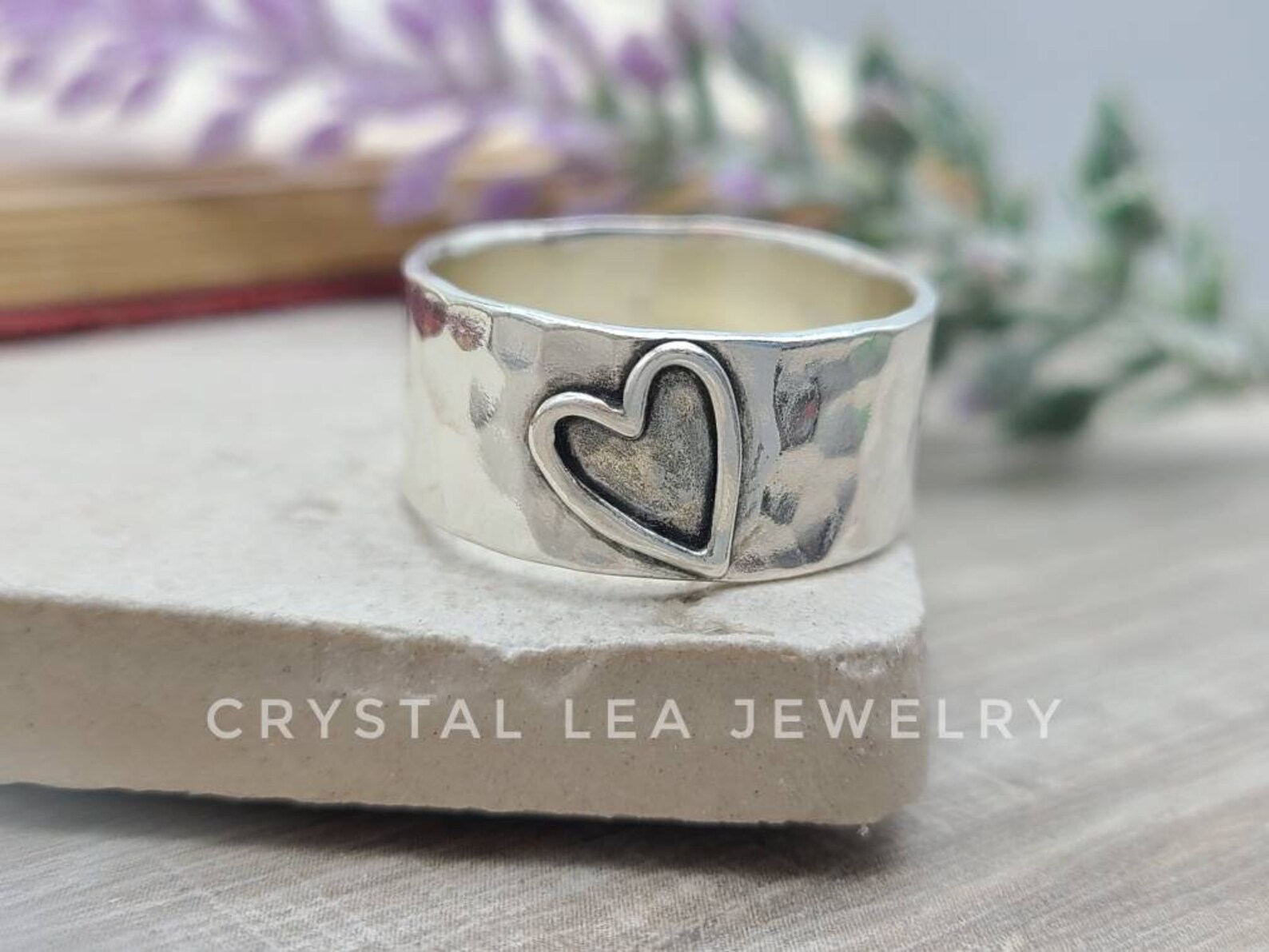 Sterling Heart Ring / Wide Band / Open Heart - Etsy