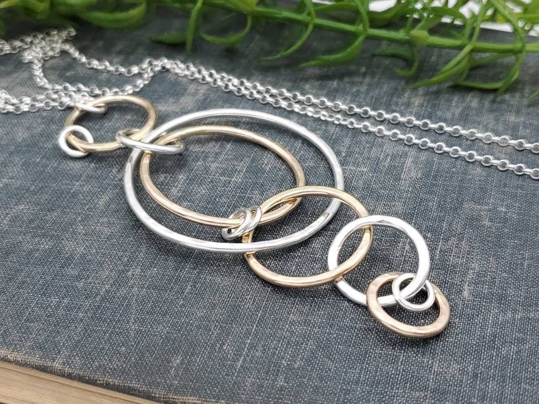 Long Silver & Gold Circle Ring Necklace / Long Necklace / Two-tone ...