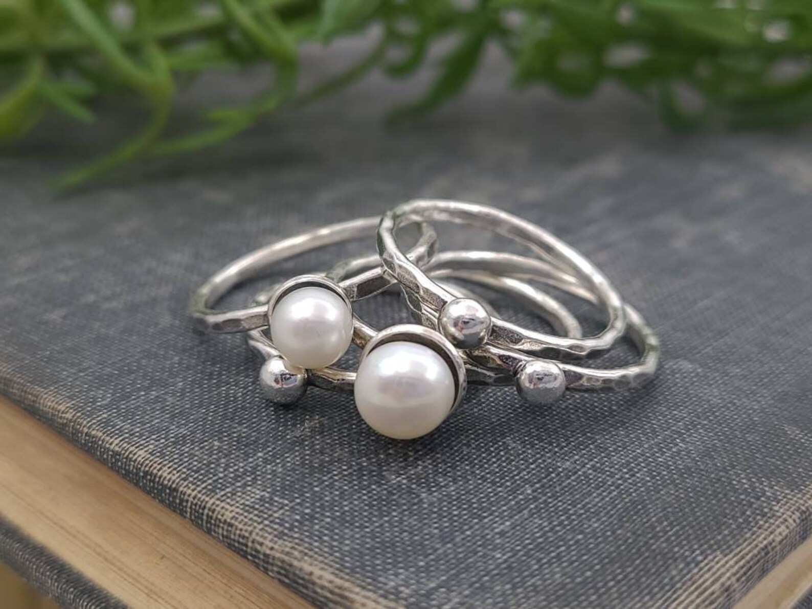 Sterling Silver Pearl Stacker Rings / Stackers / - Etsy