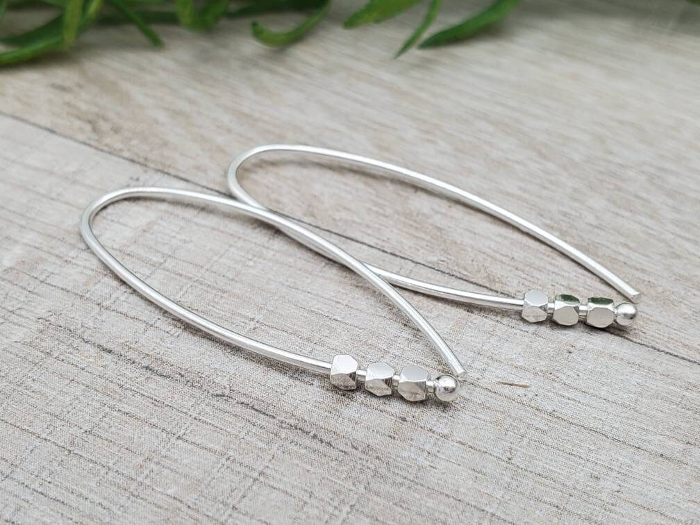 Sterling Silver Facetted Bead Threader Earrings / Threaders / Thin ...