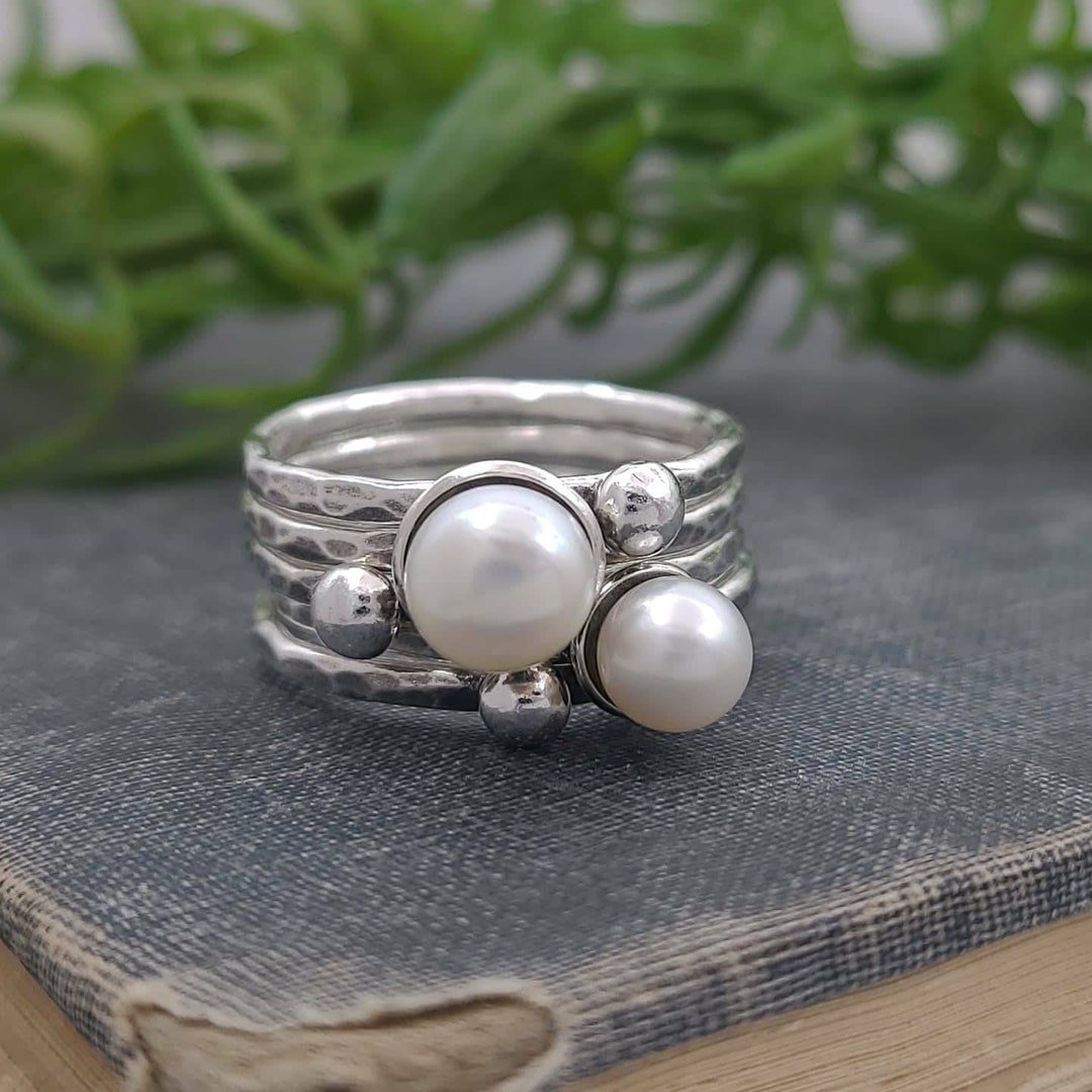 Sterling Silver Pearl Stacker Rings / Stackers / - Etsy