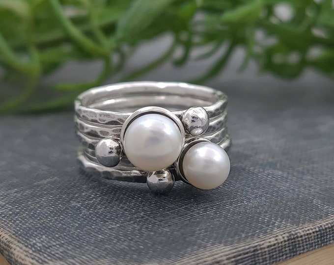 Sterling Silver Pearl Stacker Rings / Stackers / - Etsy