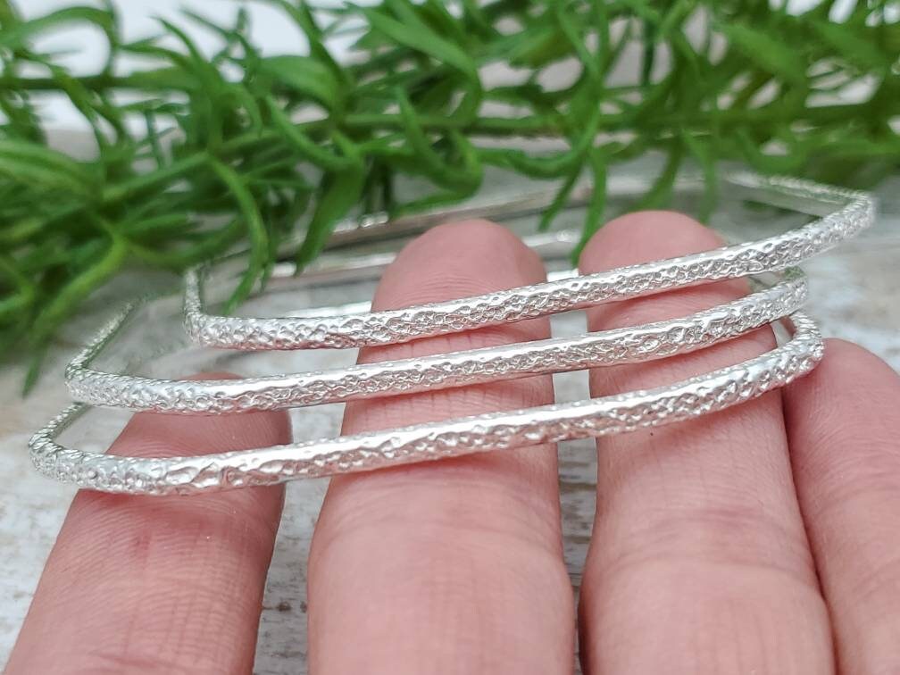 Sterling Silver Bangle Bracelet / Square / Hammered | Etsy