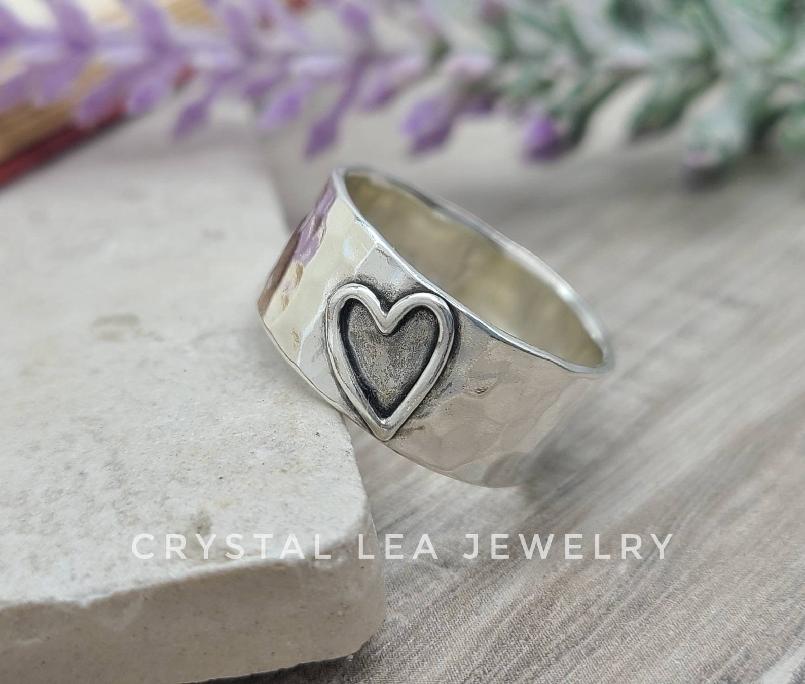 Sterling Heart Ring / Wide Band / Open Heart - Etsy