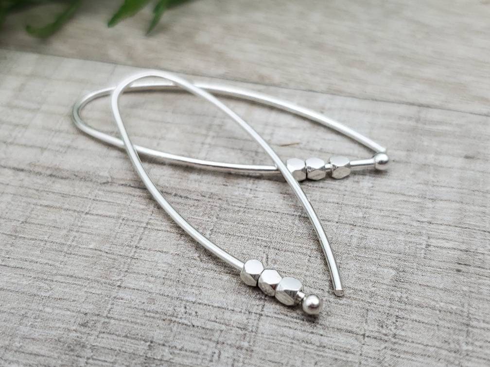 Sterling Silver Facetted Bead Threader Earrings / Threaders / Thin ...