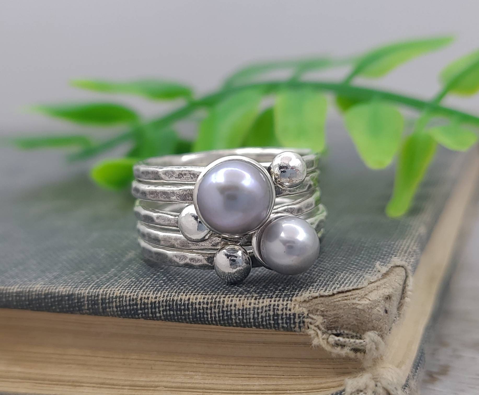 Sterling Silver Pearl Stacker Rings / Stackers / | Etsy