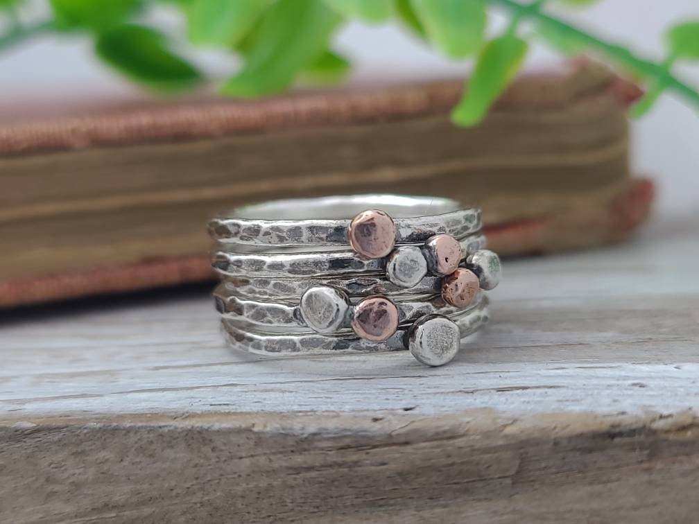 Sterling Silver and Copper Stacker Ring Set | Etsy
