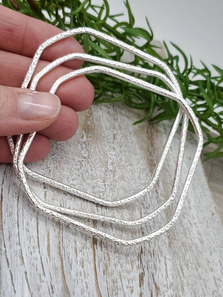 Sterling Silver Bangle Bracelet / Square / Hammered | Etsy