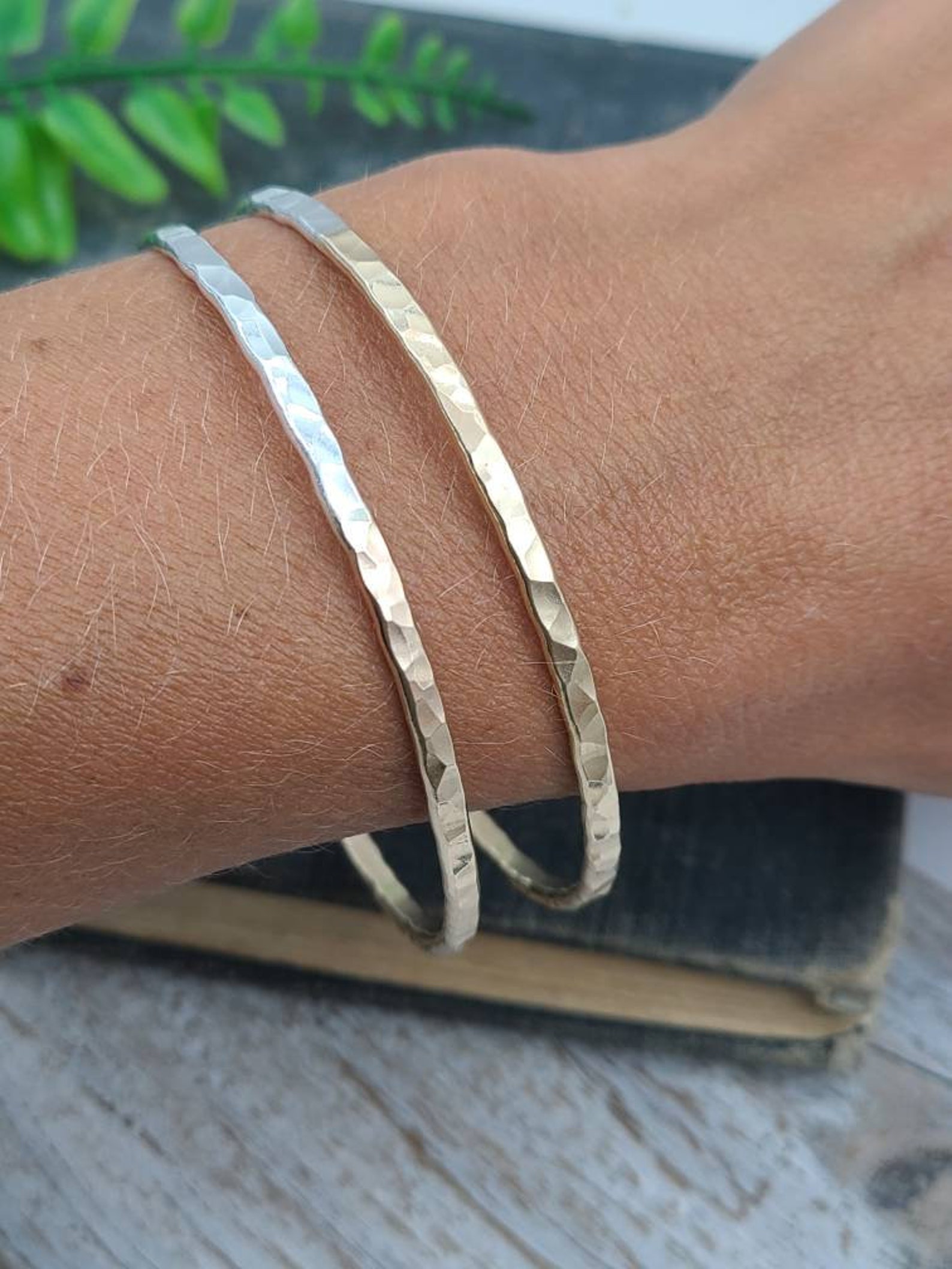 Sterling Silver & Gold Bangle / Mix Metal / Two Tone - Etsy