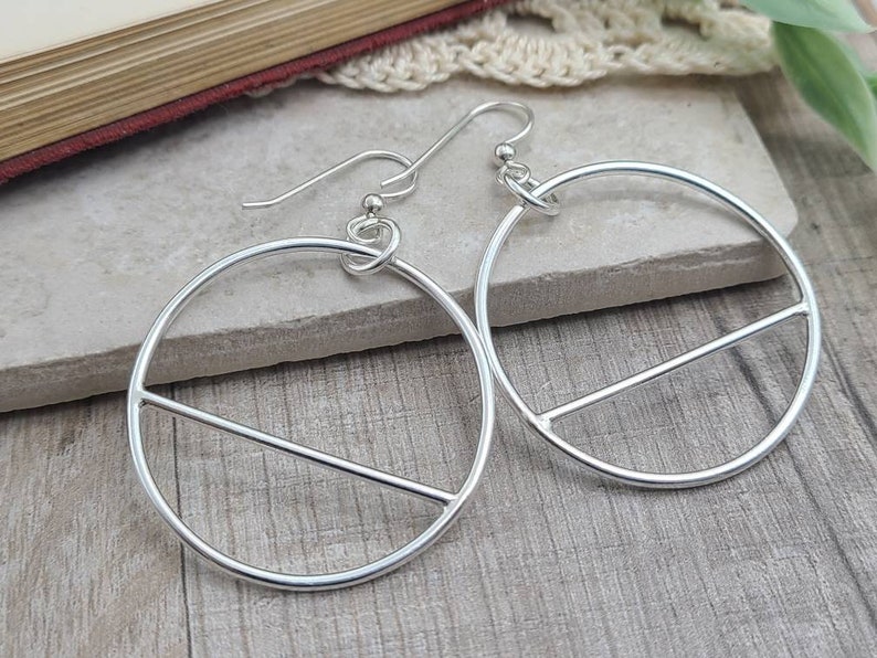 Sterling Silver Circle Hoop Earrings / Geometric / Dangle / Bar - Etsy