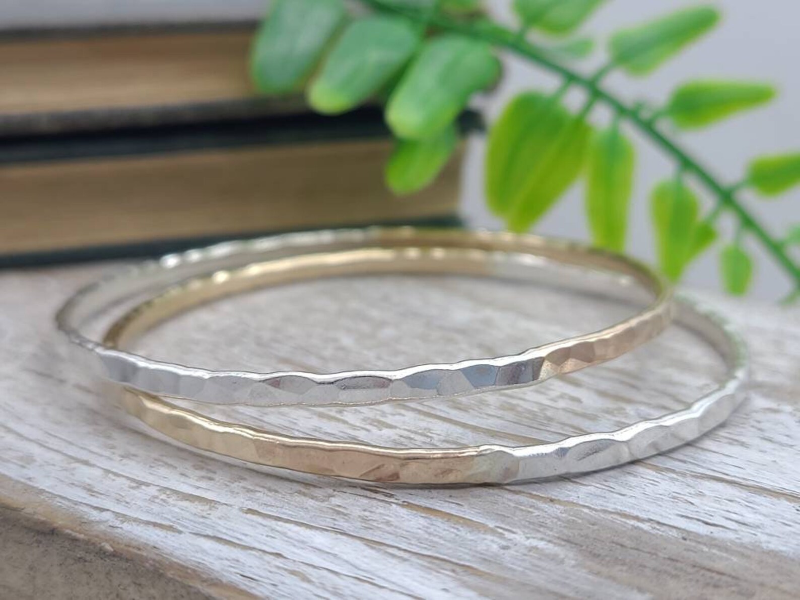Sterling Silver & Gold Bangle / Mix Metal / Two Tone - Etsy
