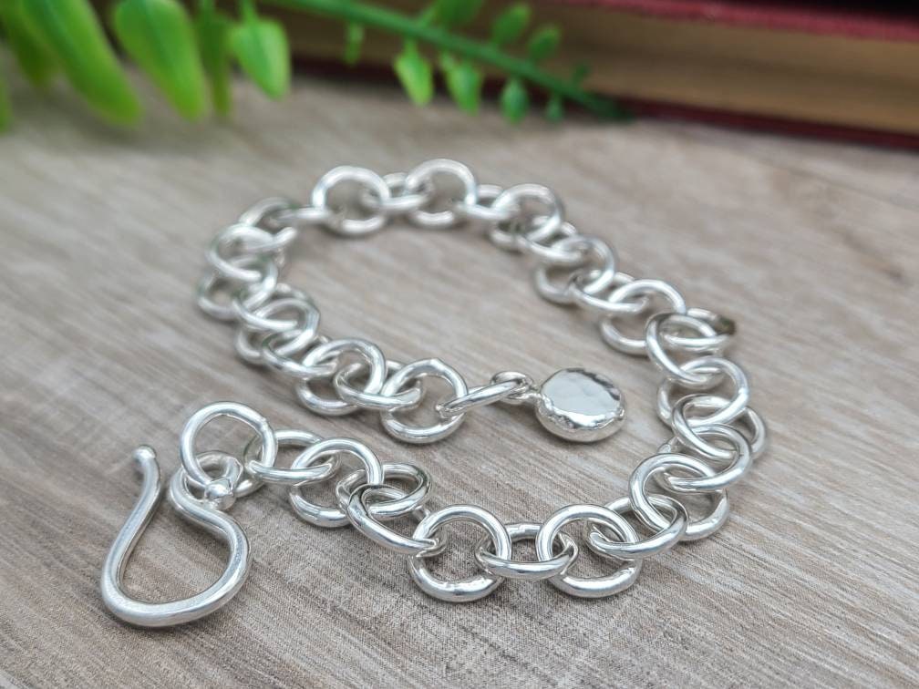Sterling Silver Chain Link Bracelet / Hand Forged / Thick - Etsy