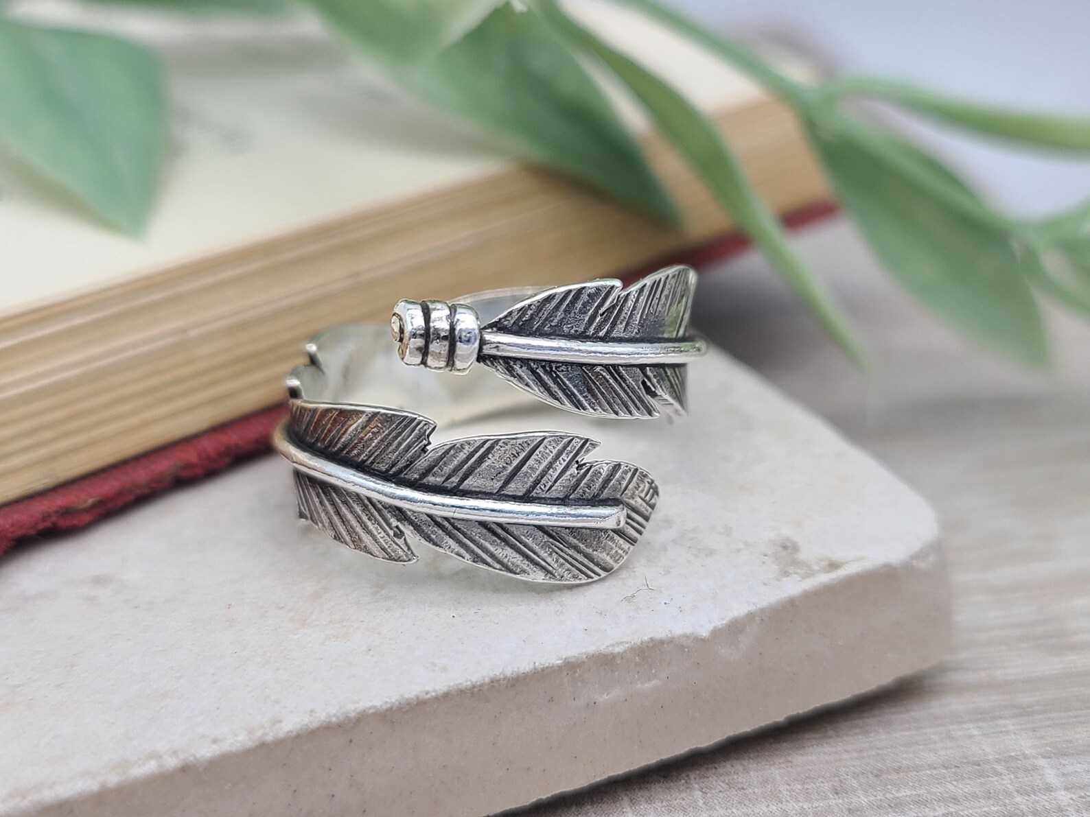 Sterling Feather Ring / Silver Feather / Adjustable / Bypass - Etsy