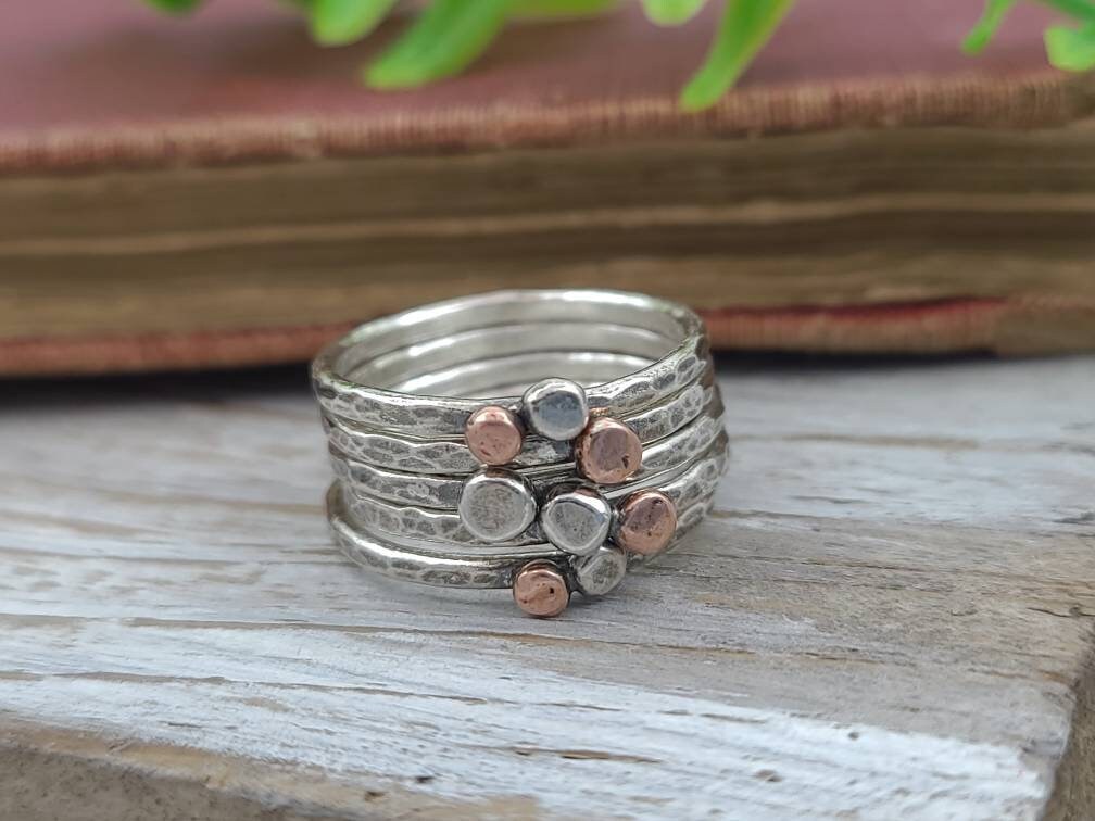 Sterling Silver and Copper Stacker Ring Set | Etsy