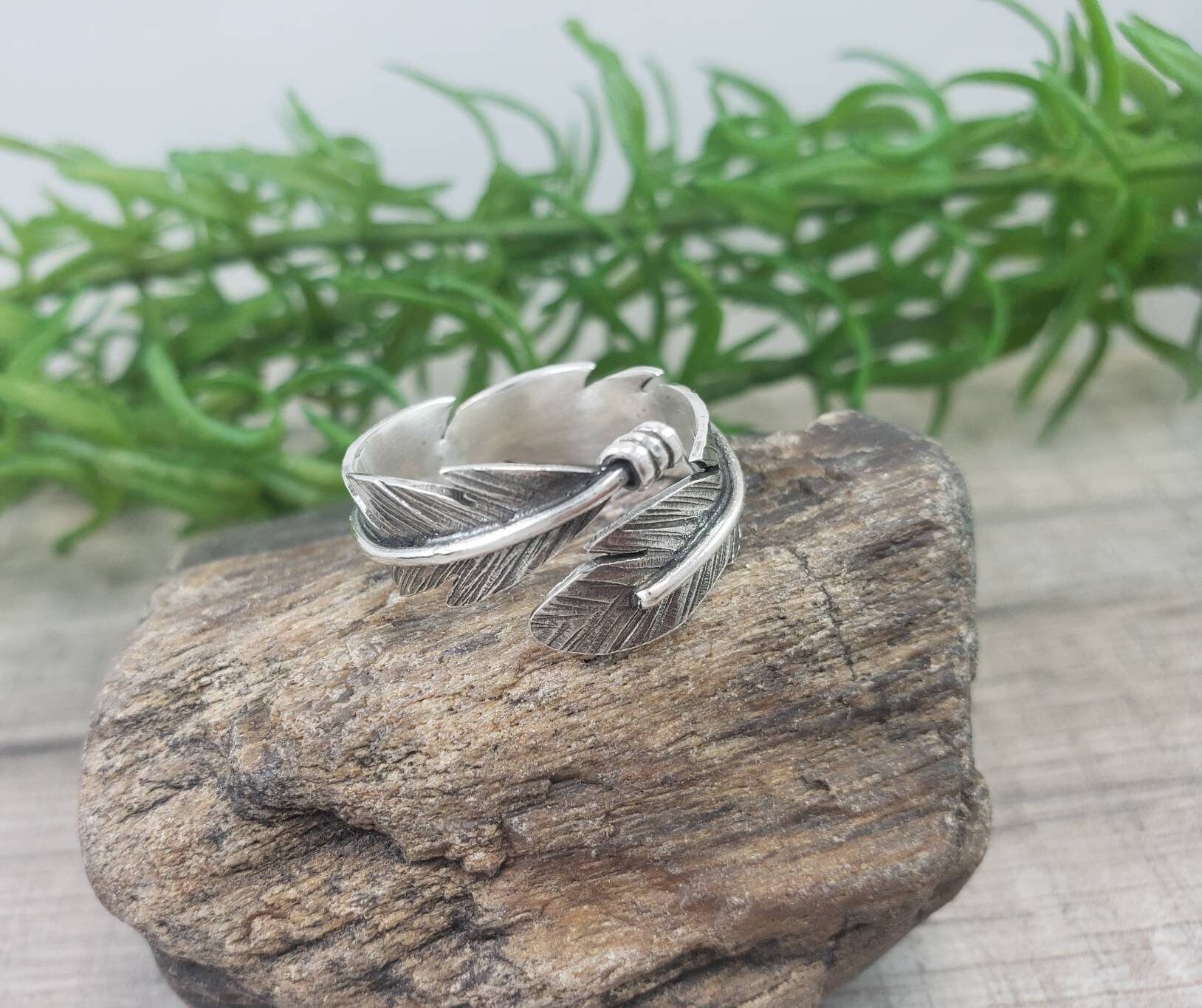 Sterling Feather Ring / Silver Feather / Adjustable / Bypass | Etsy