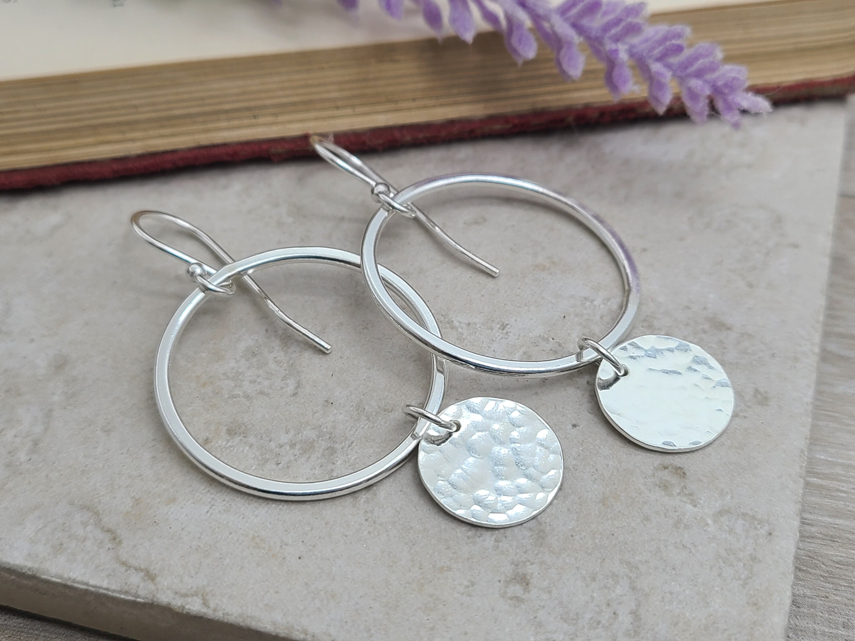 Sterling Silver Hammered Disc Hoop Earrings - Etsy