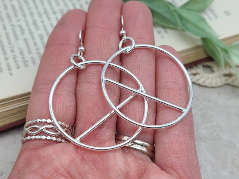 Sterling Silver Circle Hoop Earrings / Geometric / Dangle / Bar - Etsy