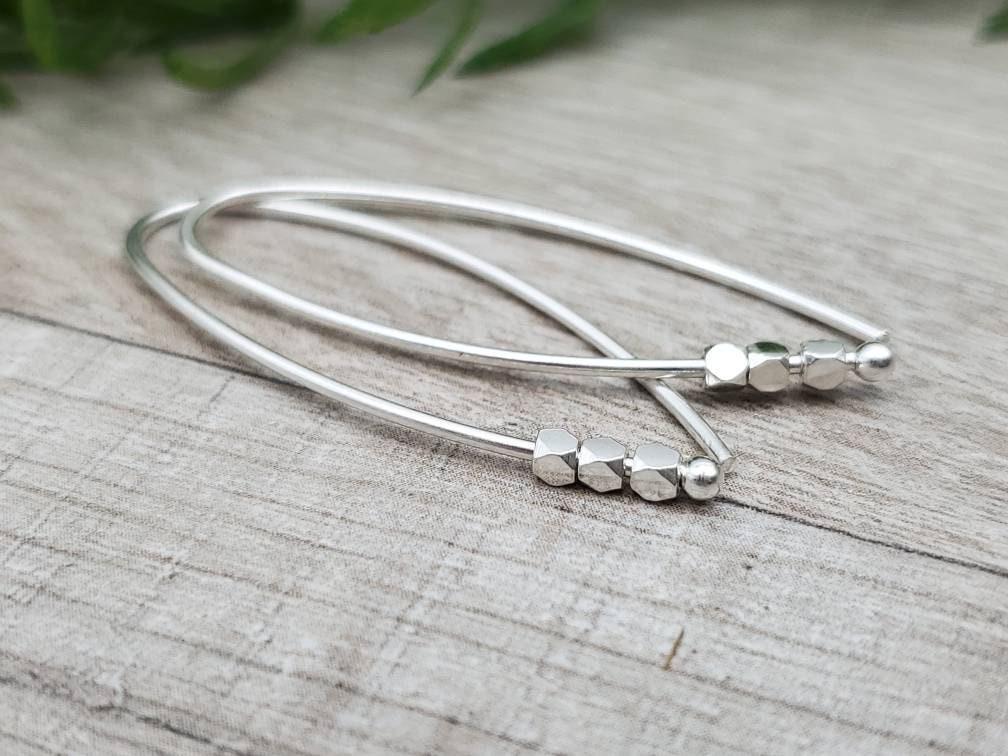 Sterling Silver Facetted Bead Threader Earrings / Threaders / | Etsy