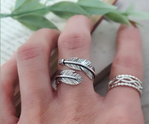 Sterling Feather Ring / Silver Feather / Adjustable / Bypass | Etsy