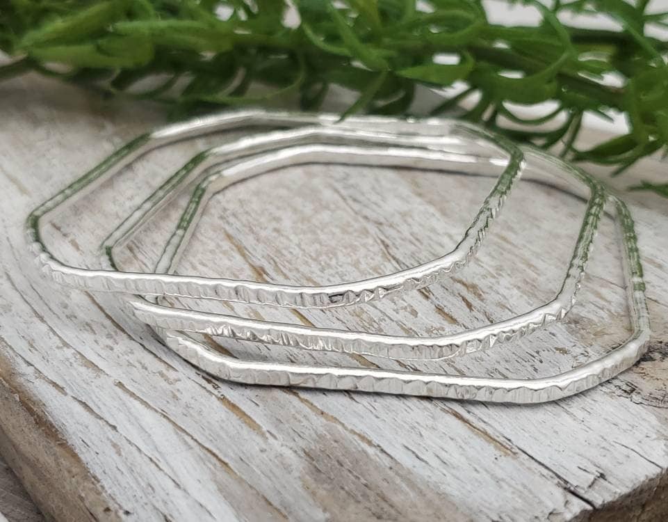 Sterling Silver Bangle Bracelet / Square / Hammered | Etsy