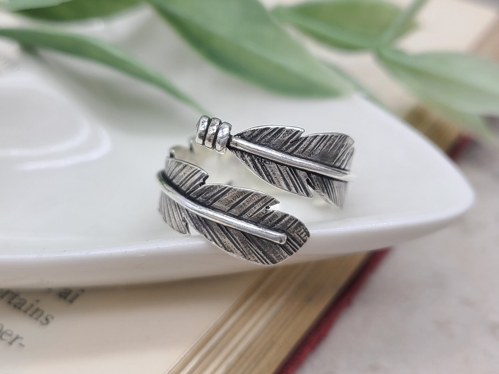 Sterling Feather Ring / Silver Feather / Adjustable / Bypass | Etsy