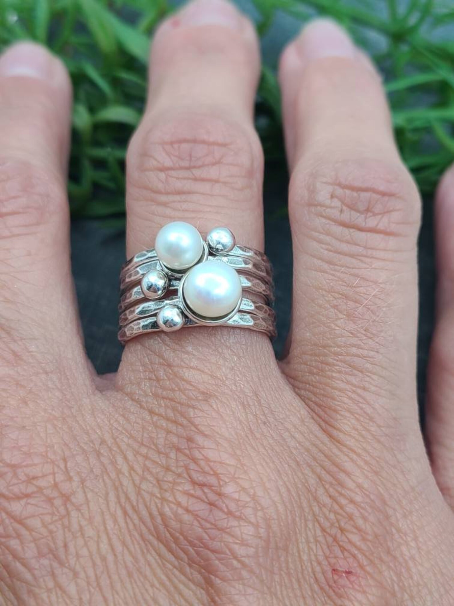 Sterling Silver Pearl Stacker Rings / Stackers / - Etsy