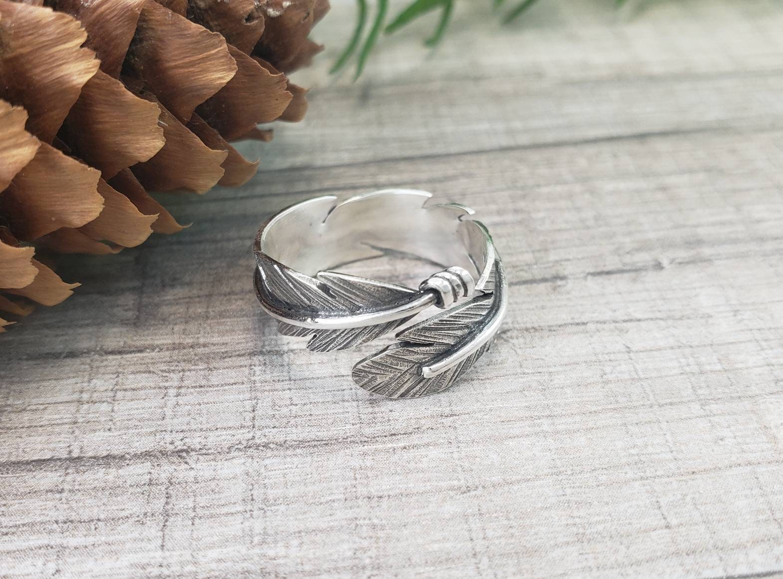 Sterling Feather Ring / Silver Feather / Adjustable / Bypass | Etsy