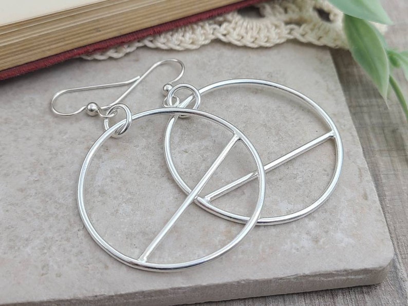Sterling Silver Circle Hoop Earrings / Geometric / Dangle / Bar - Etsy