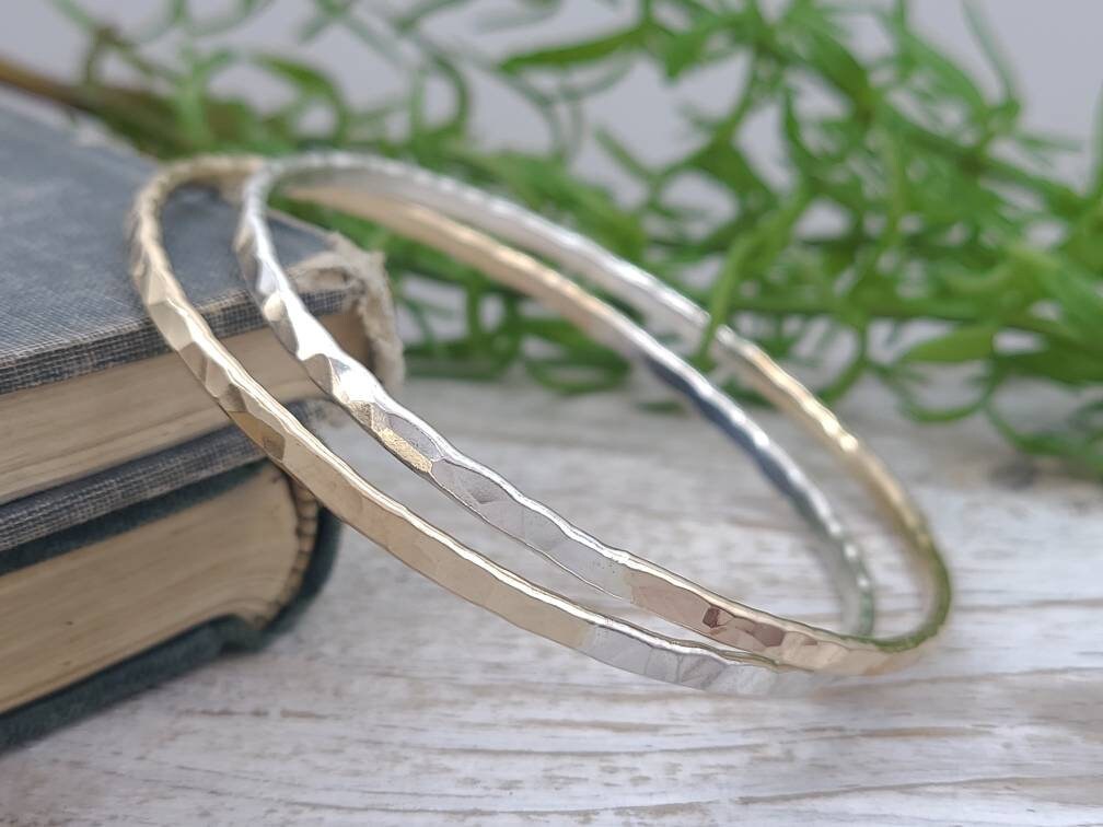 Sterling Silver & Gold Bangle / Mix Metal / Two Tone - Etsy