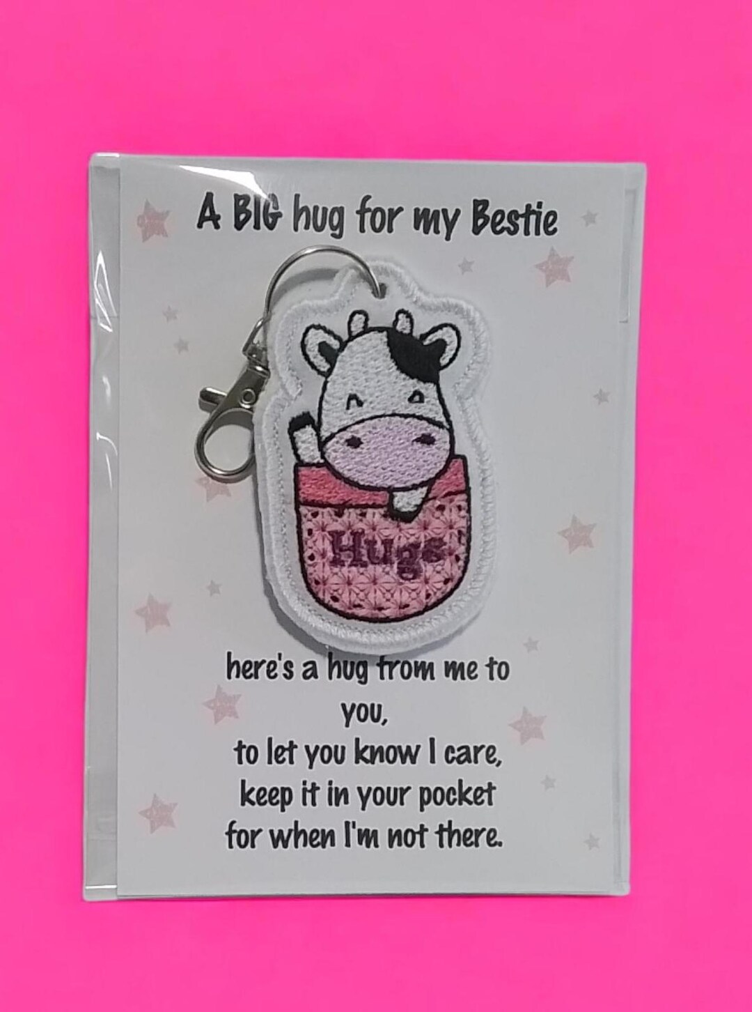 Personalised Cute Cow Pocket Hug Keyring Best Dad Grandad Bampie Son ...