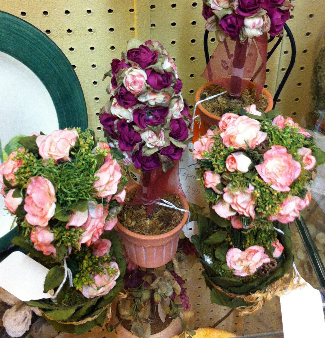 Vintage Mini Topiary Trees, Pink is 7.5 Inches, and Burgundy is 9 ...