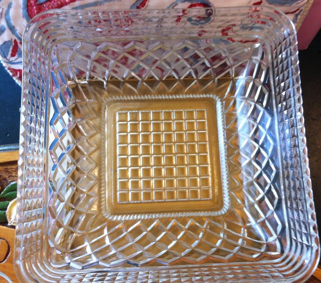 Pressed Glass Diamond Lattice Pattern, 8 Inch Bowl in by the Federal ...