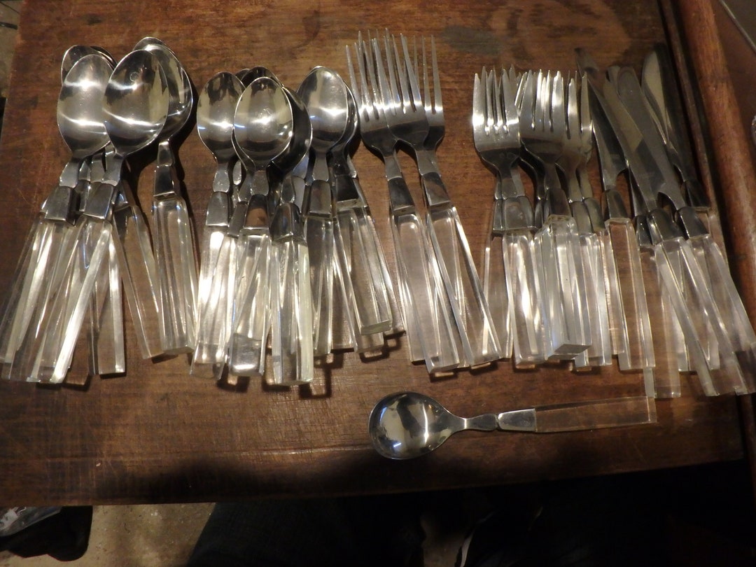 LCU47 (STAINLESS) by LIFETIME Flatware Clear Lucite Handle Your Choice ...